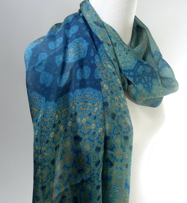 Long Silk Scarf Shawl Scarves for Women Teal Green Blue | Etsy