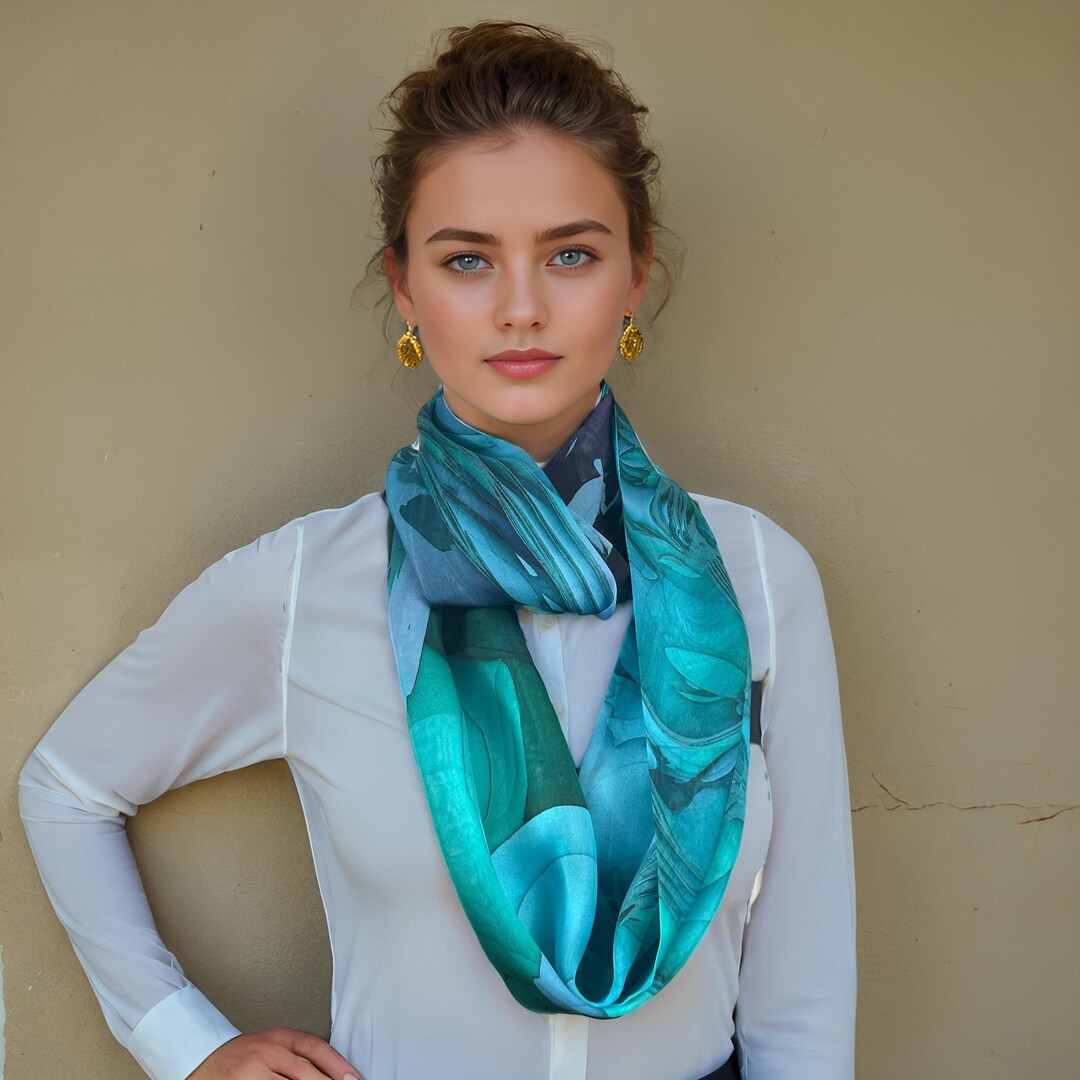 Sheer Blue Silk Infinity Scarf, Scarves for Women, Turquoise Blue ...