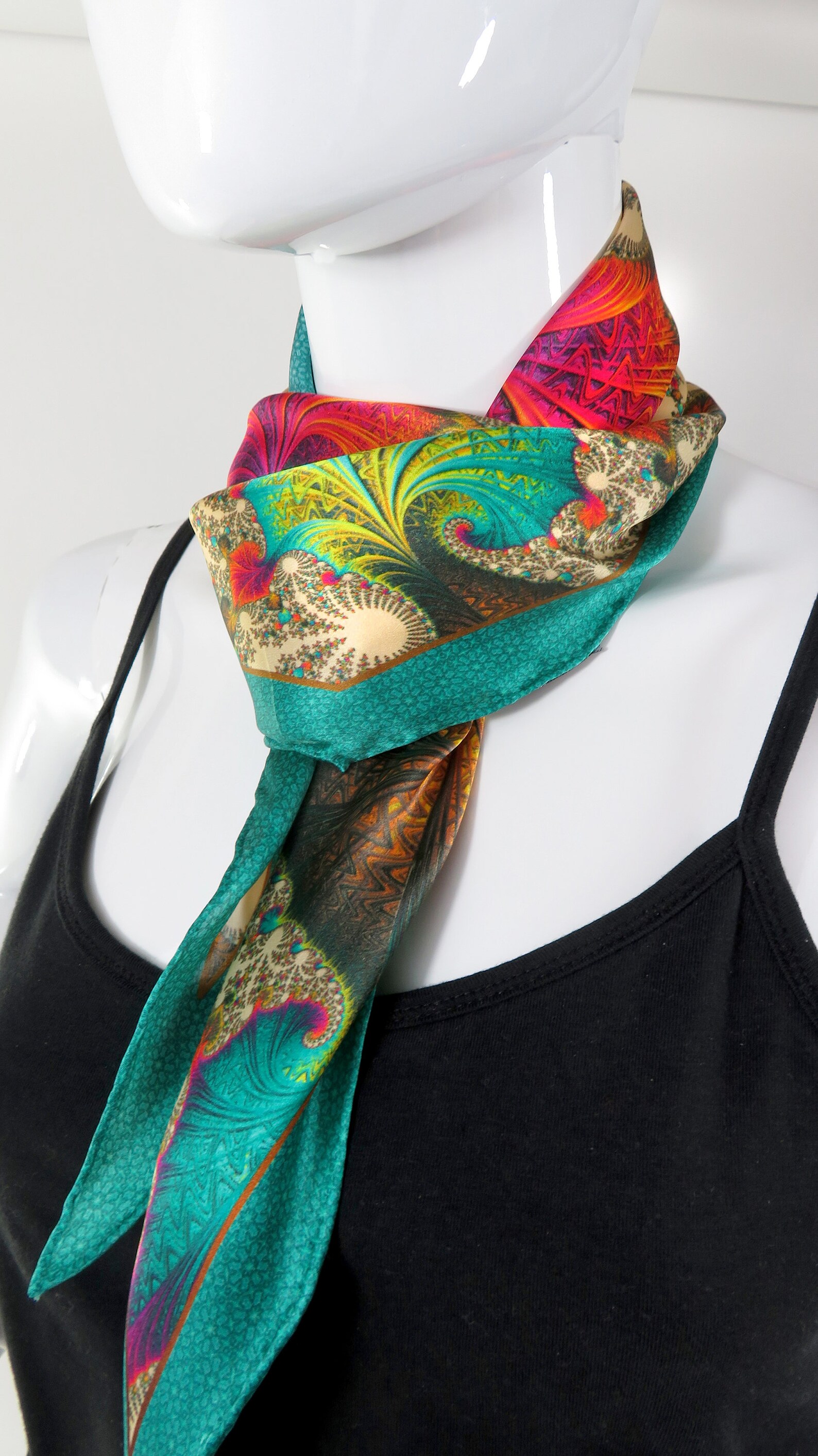 Diamond-shaped Silk Scarf carnival Gold Fractal - Etsy