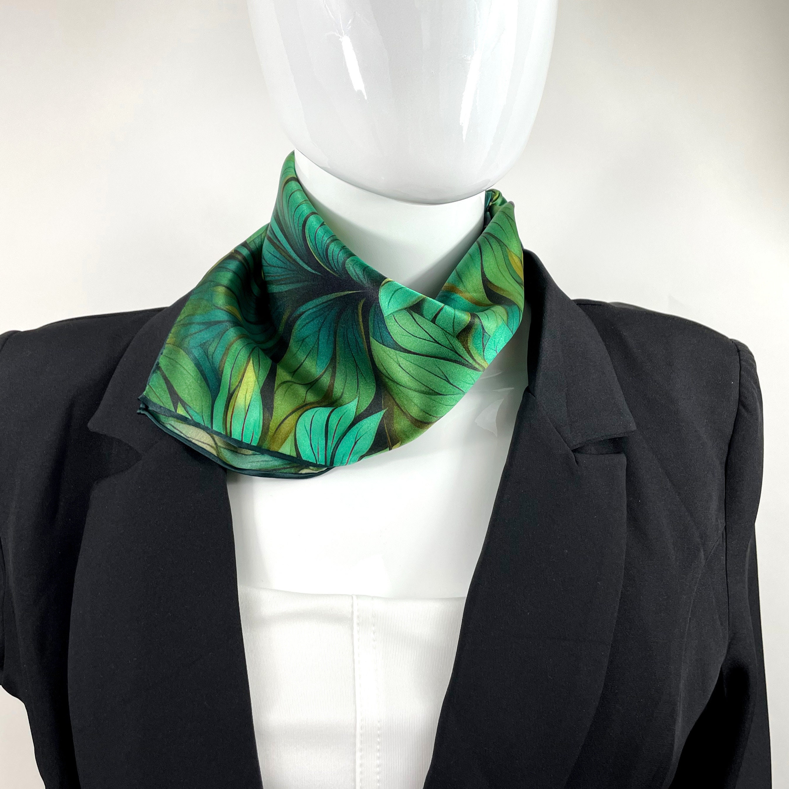 Green Silk Scarf: Sherwood Leaf Print, Small Square Scarf - Etsy