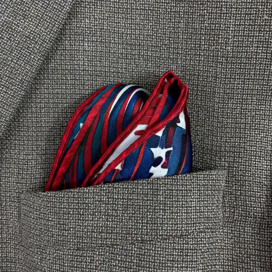 Pure Silk Pocket Square, Red White and Blue Stars and Stripes, Gift for ...