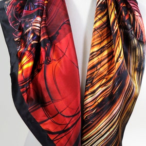 Red and Gold Silk Scarf Square for Women, 36 Abstract Ruby Jewel Tones ...