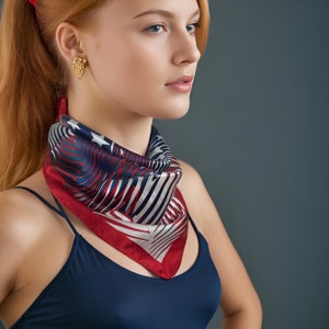Small Red White and Blue Silk Scarf, "stars and Stripes" Patriotic Silk ...