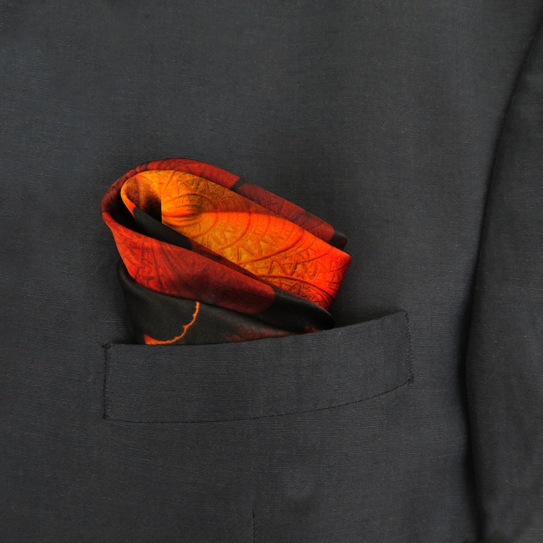 Red and Black Silk Pocket Square, Fractal Silk Handkerchief, "crescendo ...