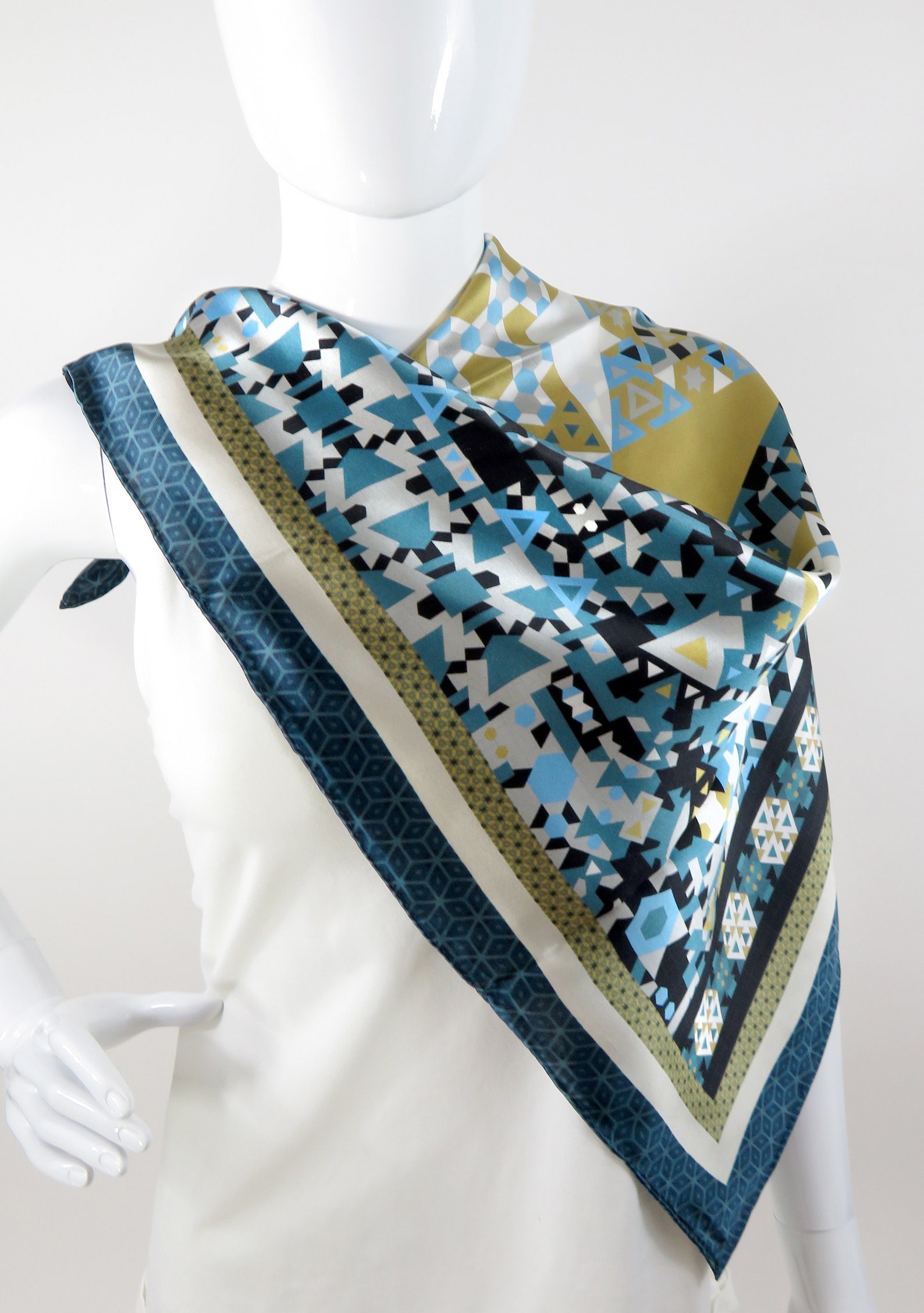 Womens Silk Scarf in Blue Green in Your Stars - Etsy