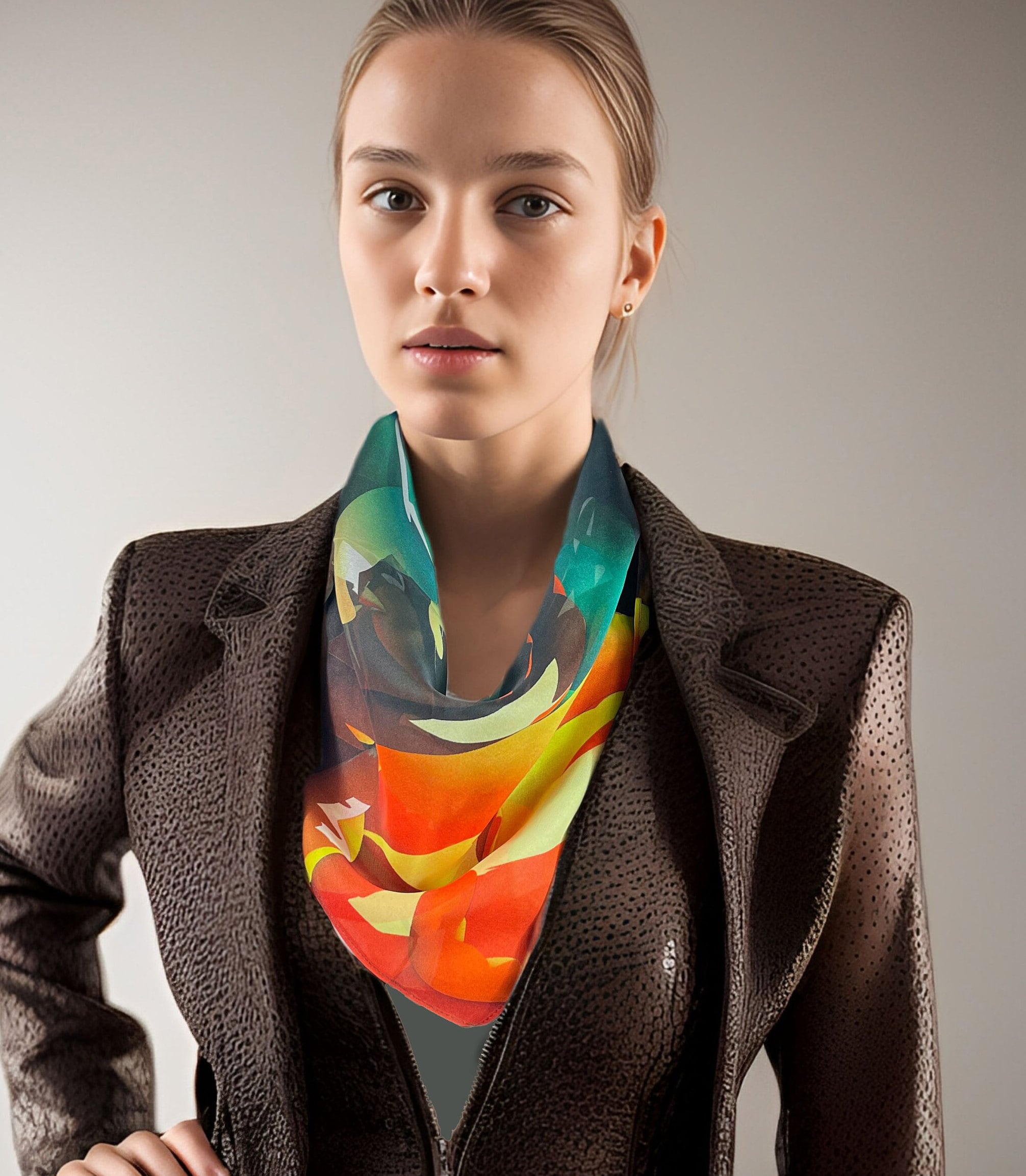 Orange & Green Silk Chiffon Scarf: Fractal Art, Sheer 20" Square - Etsy