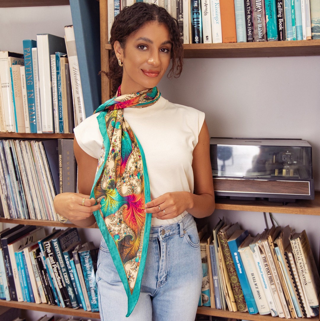 Diamond Silk Scarf: "carnival Gold" Fractal Satin Neck Scarf - Etsy