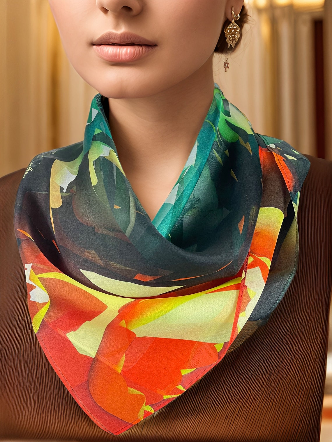 Orange & Green Silk Chiffon Scarf: Fractal Art, Sheer 20" Square - Etsy