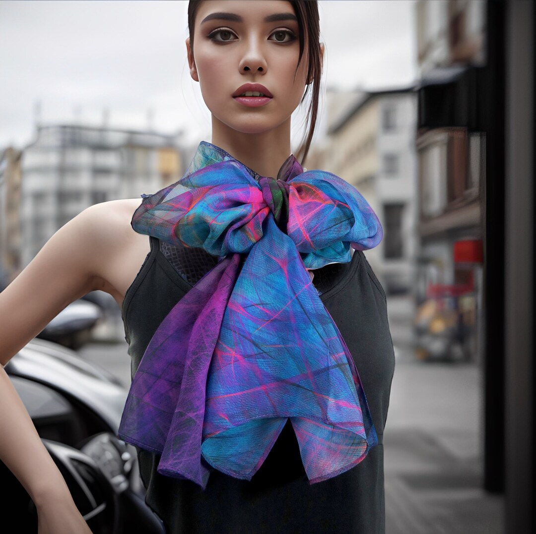 Ombre Multicolor Light Silk Scarf, Unique Gift for Woman, Art Scarf ...