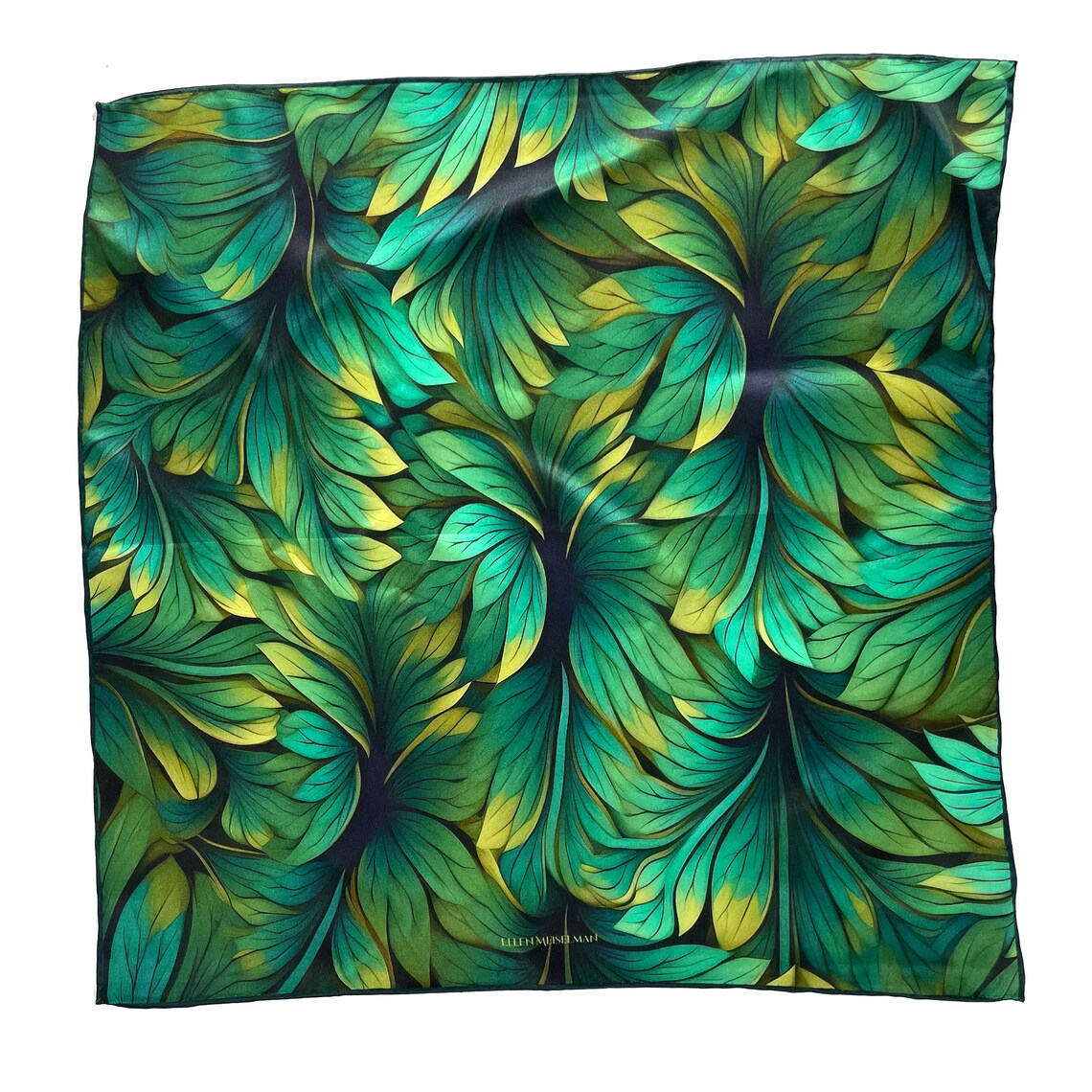 Green Silk Scarf: Sherwood Leaf Print, Small Square Scarf - Etsy