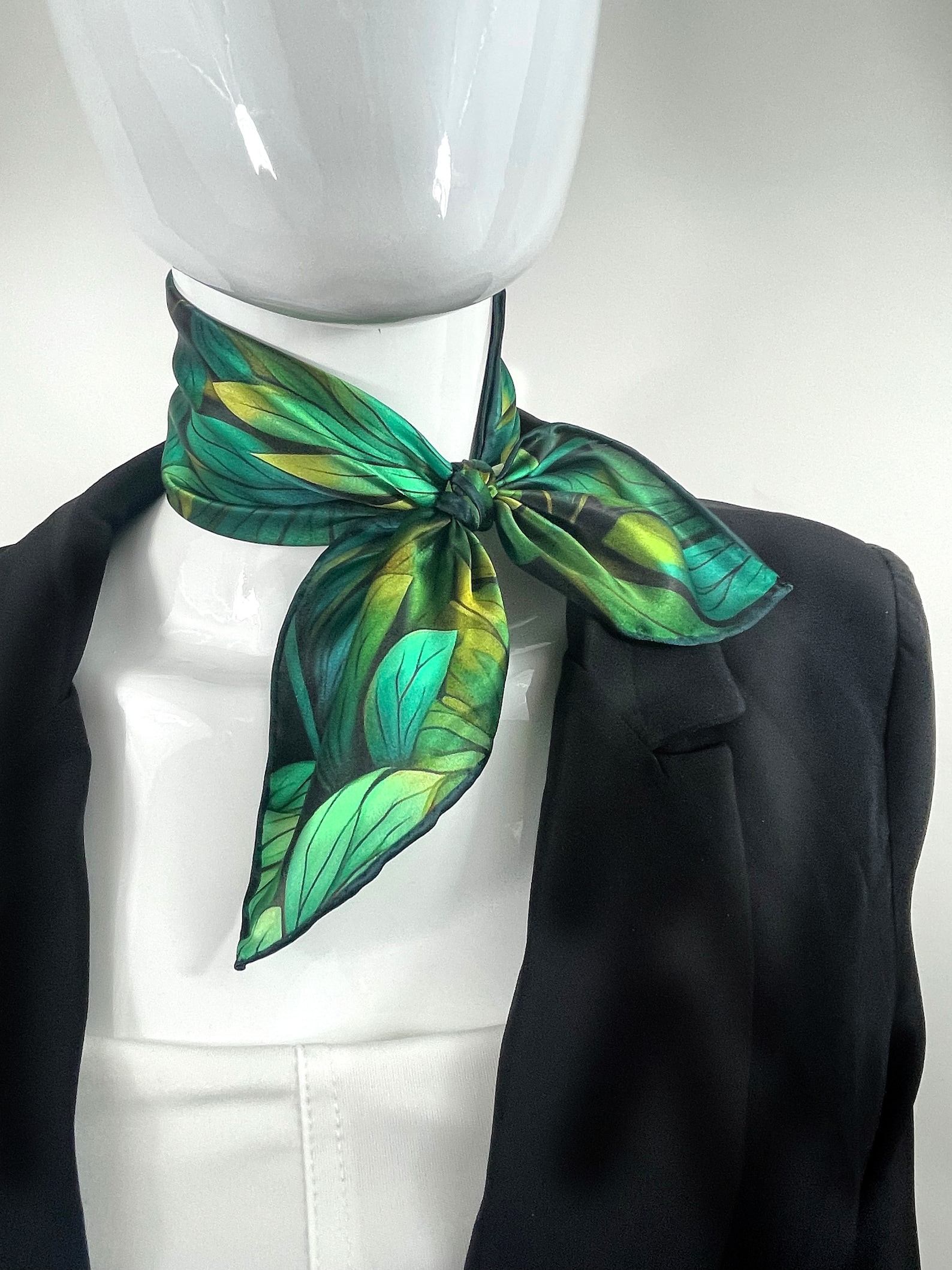Green Silk Scarf: Sherwood Leaf Print, Small Square Scarf - Etsy