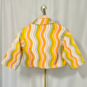 Wavy Rainbow Cropped Light Denim Jacket; Lightweight Cotton Jacket With ...