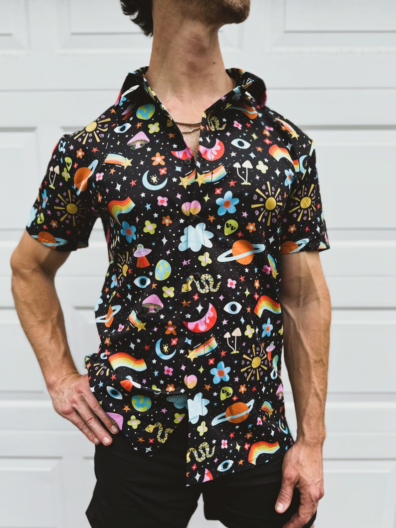 Cosmic Button-up Shirt: Planets, Rainbows, Stars, Ufos - Etsy