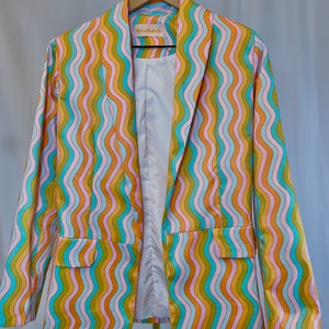 Wavy Rainbow Blazer; Funky Psychedelic Colorful Jacket With Pockets ...