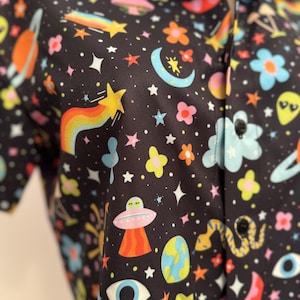 Cosmic Crop Top: Psychedelic Space Print Button-down Shirt - Etsy
