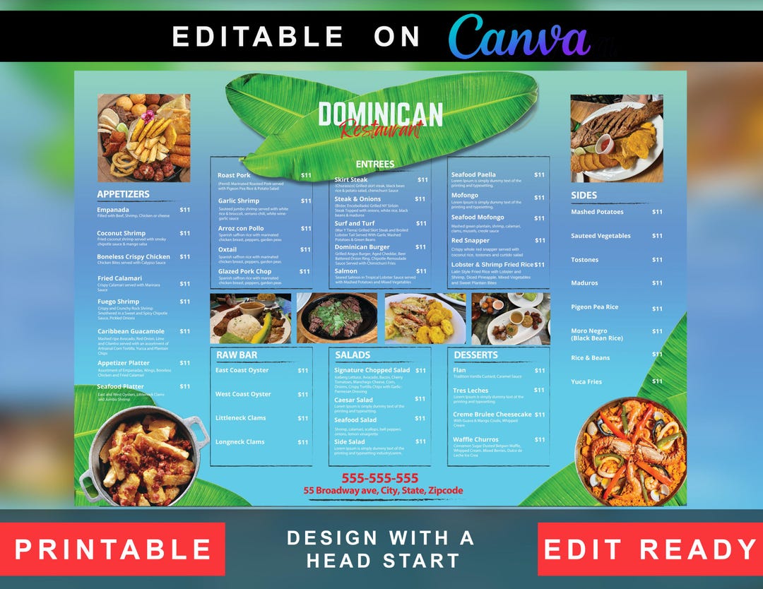 Dominican Restaurant Menu Template: Caribbean Food (editable Canva) - Etsy