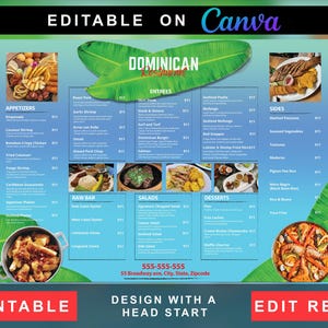Dominican Restaurant Menu Template: Caribbean Food (editable Canva) - Etsy