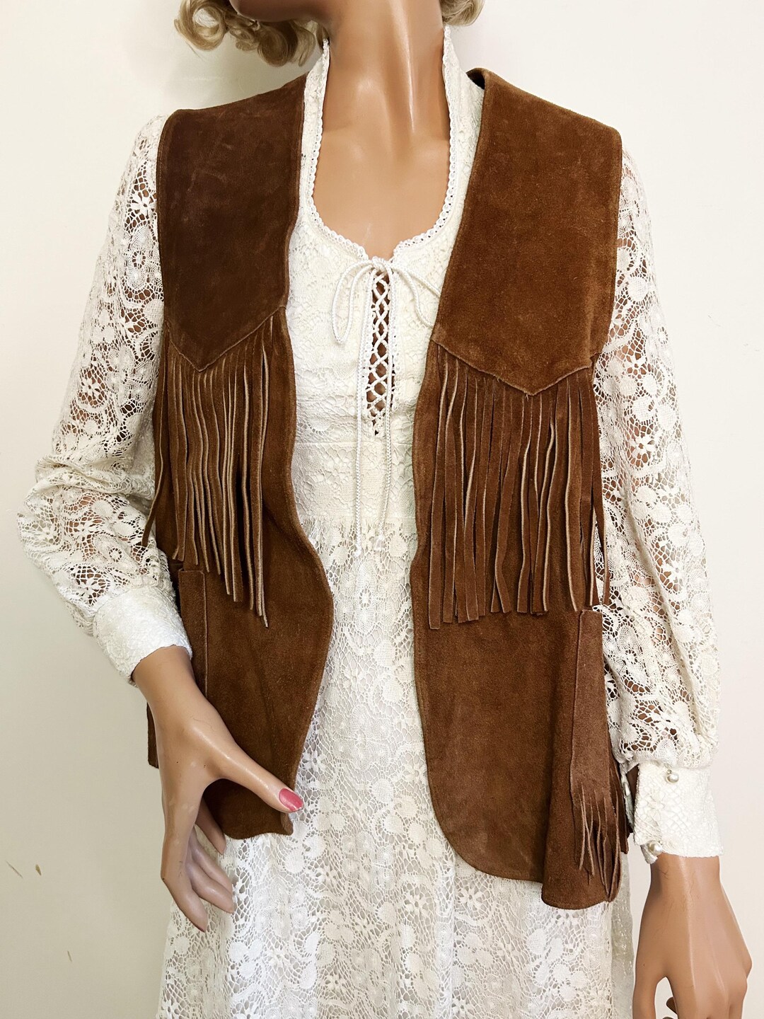 Vintage Suede Fringe Vest 70s Western Boho Brown Leather Vest Cowgirl ...