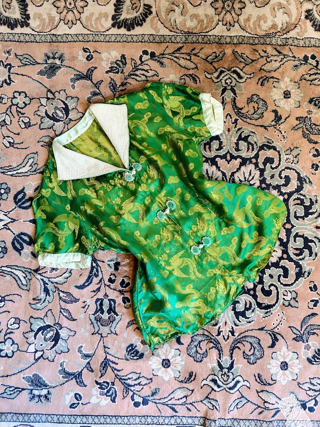 Vintage 1940s Green Silk Blouse Art Deco Collar & Frog Closures Green ...