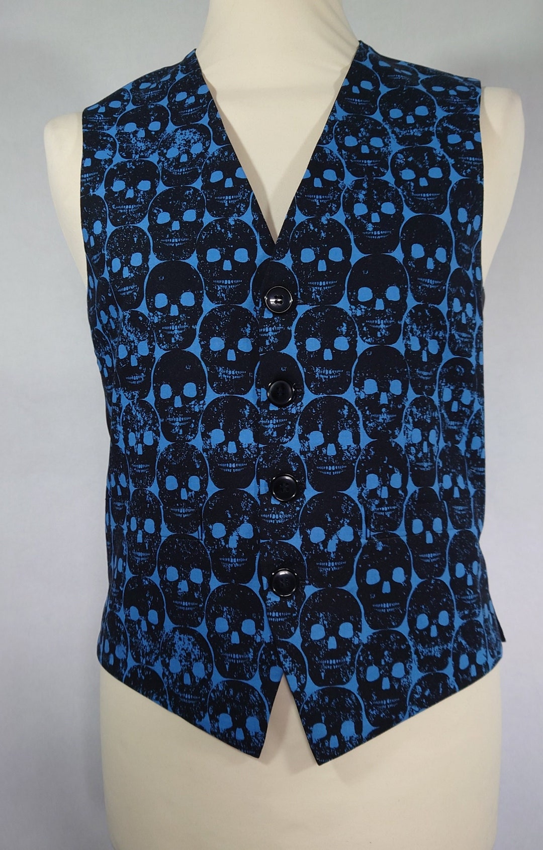 Blue With Skulls Waistcoat - Etsy