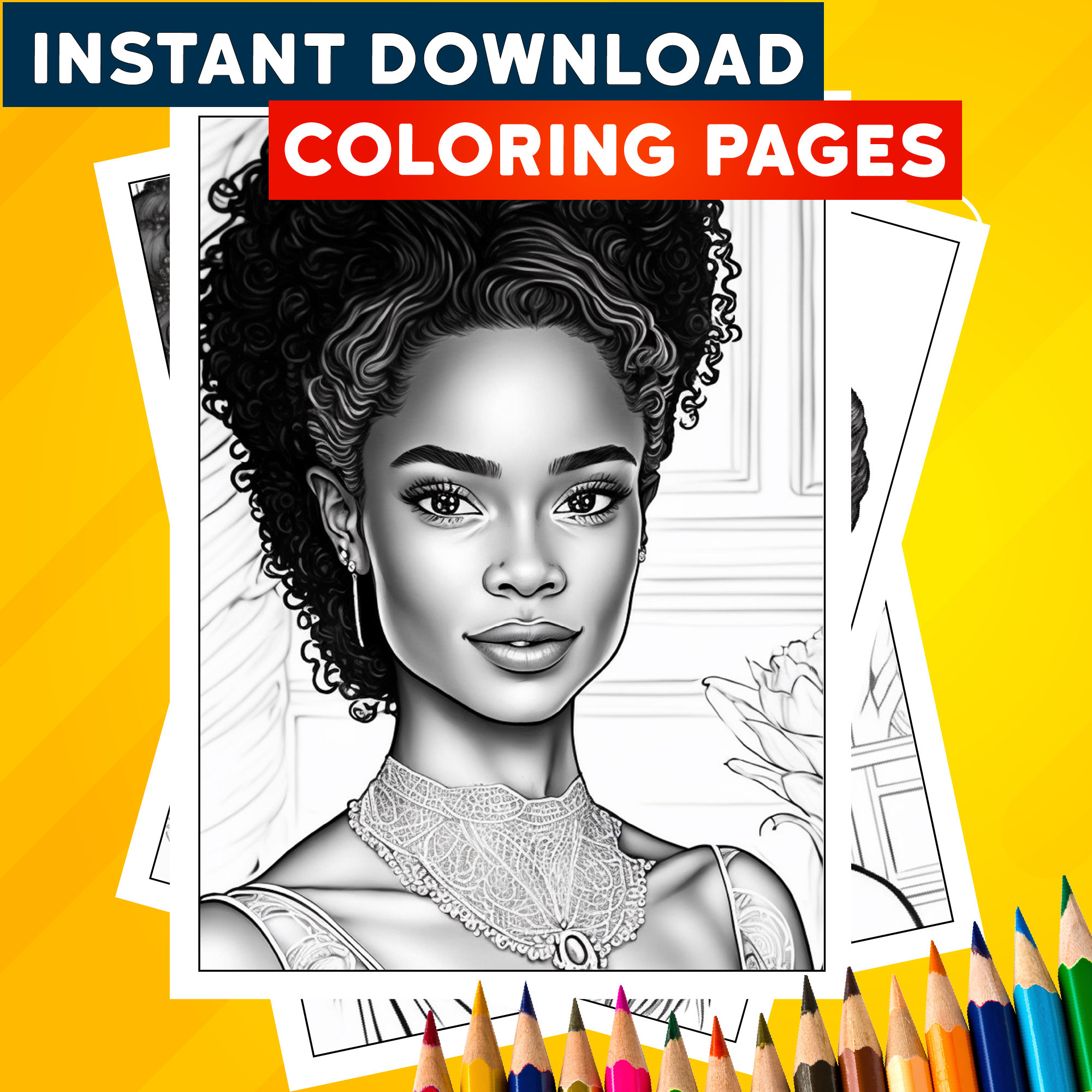 Black Woman Coloring Pages 10 Printable Grayscale Pictures - Etsy