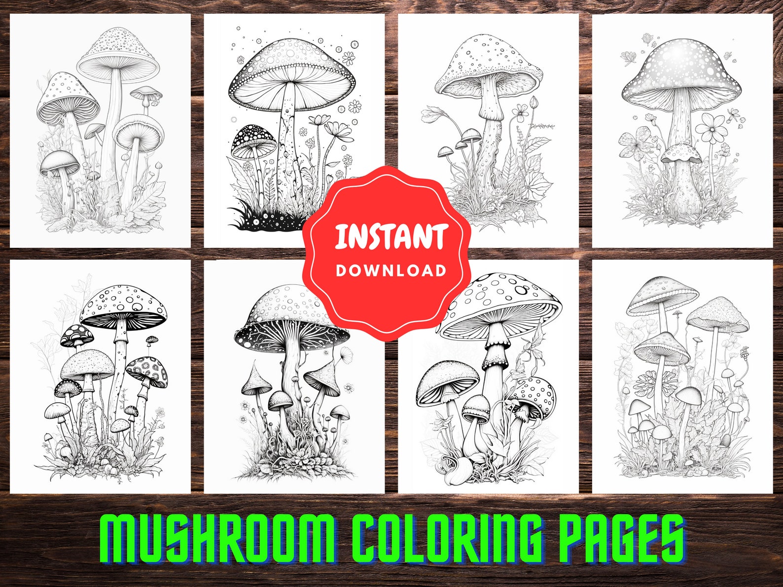 Magical Mushroom Coloring Pages for Kids and Adults - Digital Download ...