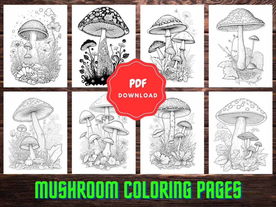 Magical Mushroom Coloring Pages for Kids and Adults - Digital Download ...