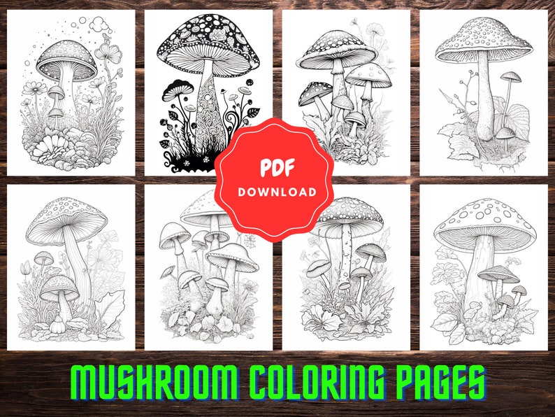 Magical Mushroom Coloring Pages for Kids and Adults - Digital Download ...