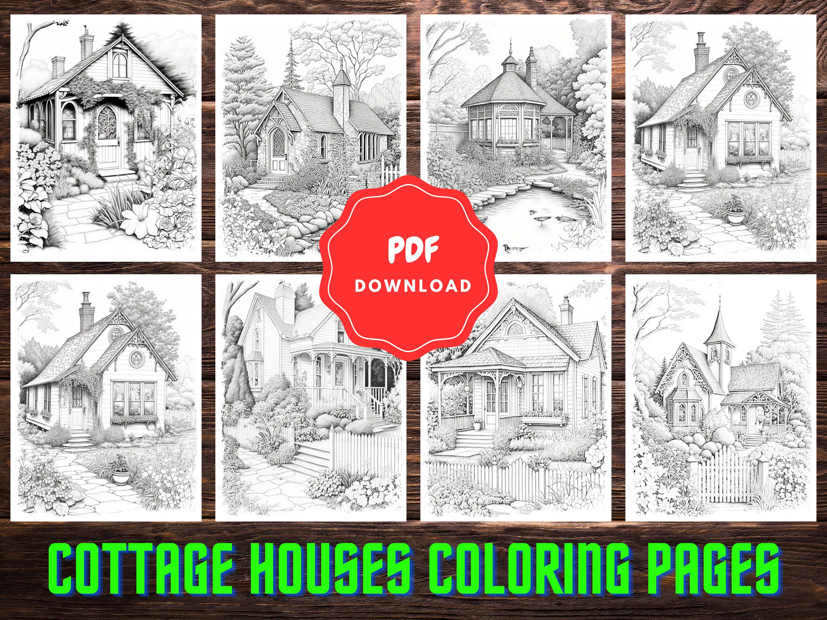Cottages and Lake Houses Coloring Book, Adults Instant Download ...