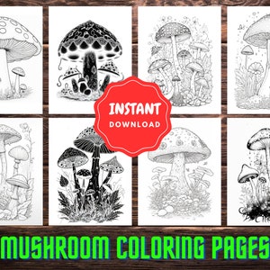 Magical Mushroom Coloring Pages for Kids and Adults - Digital Download ...