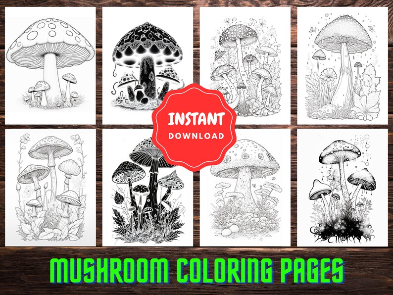 Magical Mushroom Coloring Pages for Kids and Adults - Digital Download ...