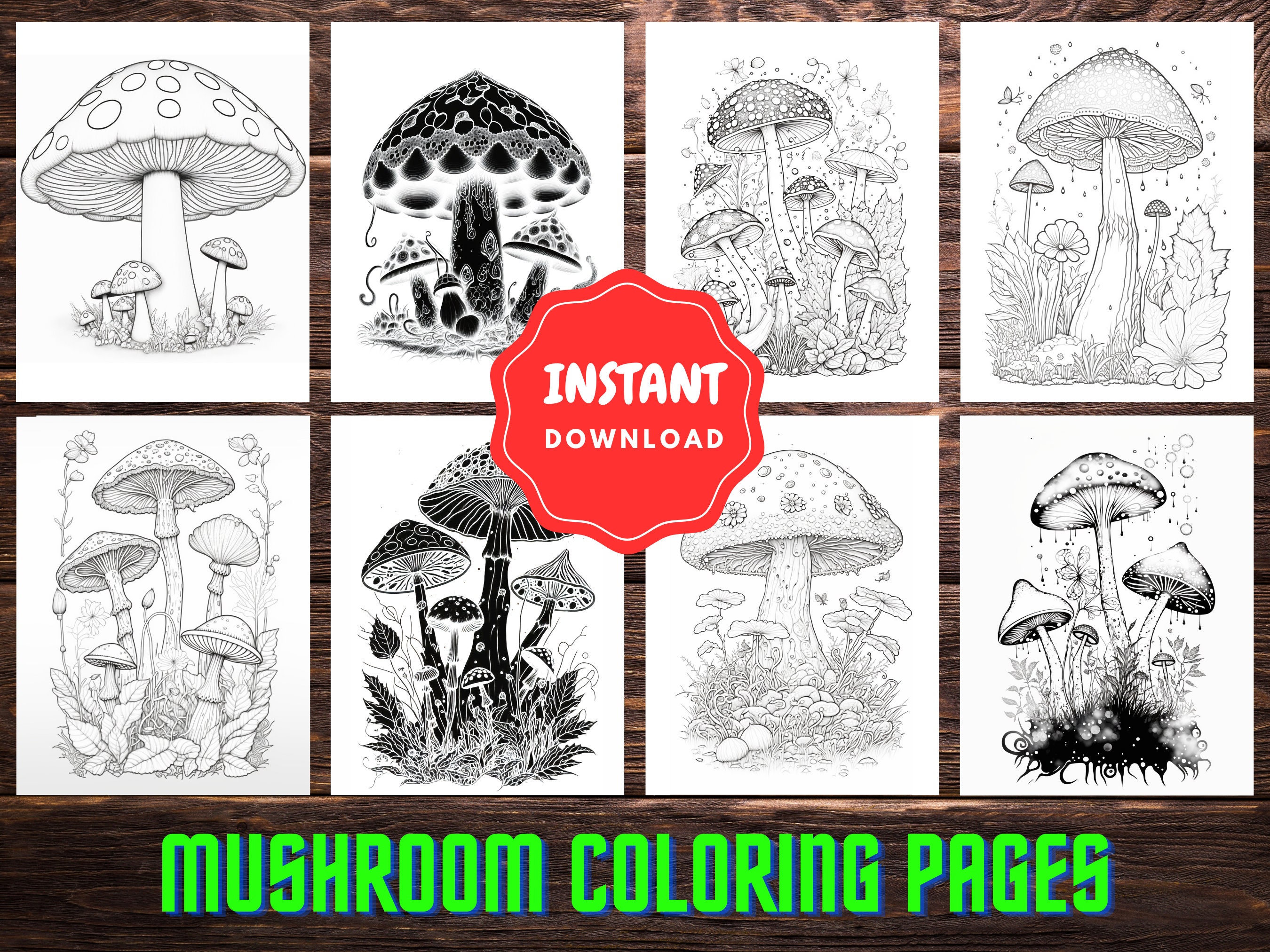Magical Mushroom Coloring Pages for Kids and Adults - Digital Download ...