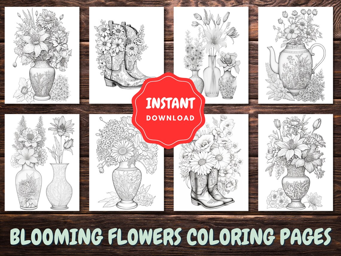 Printable Pdf | Floral Coloring Page | Pdf Download | Flower Coloring ...