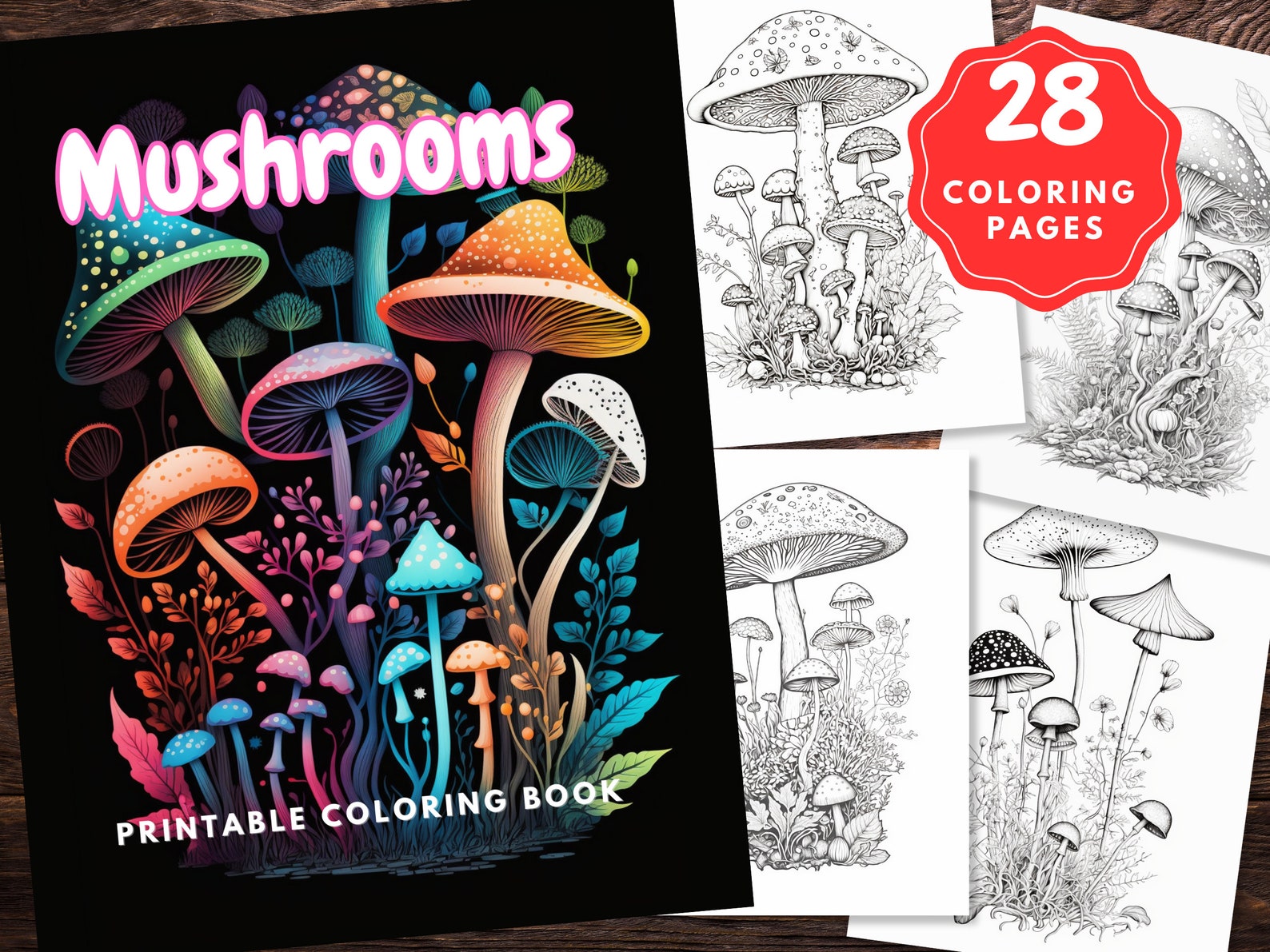 Magical Mushroom Coloring Pages for Kids and Adults - Digital Download ...
