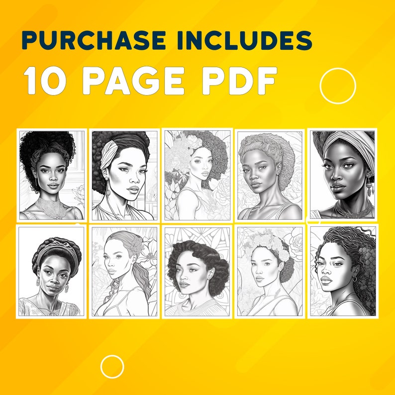 Black Woman Coloring Pages, 10 Printable Grayscale Pictures, Digital ...
