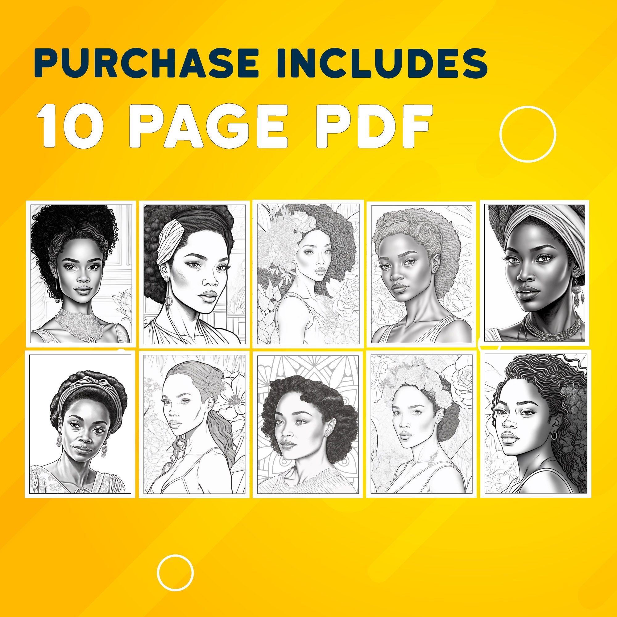 Black Woman Coloring Pages 10 Printable Grayscale Pictures - Etsy