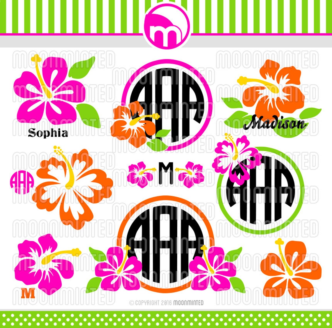 Hibiscus Flowers SVG Cut Files Monogram Frames for Vinyl - Etsy