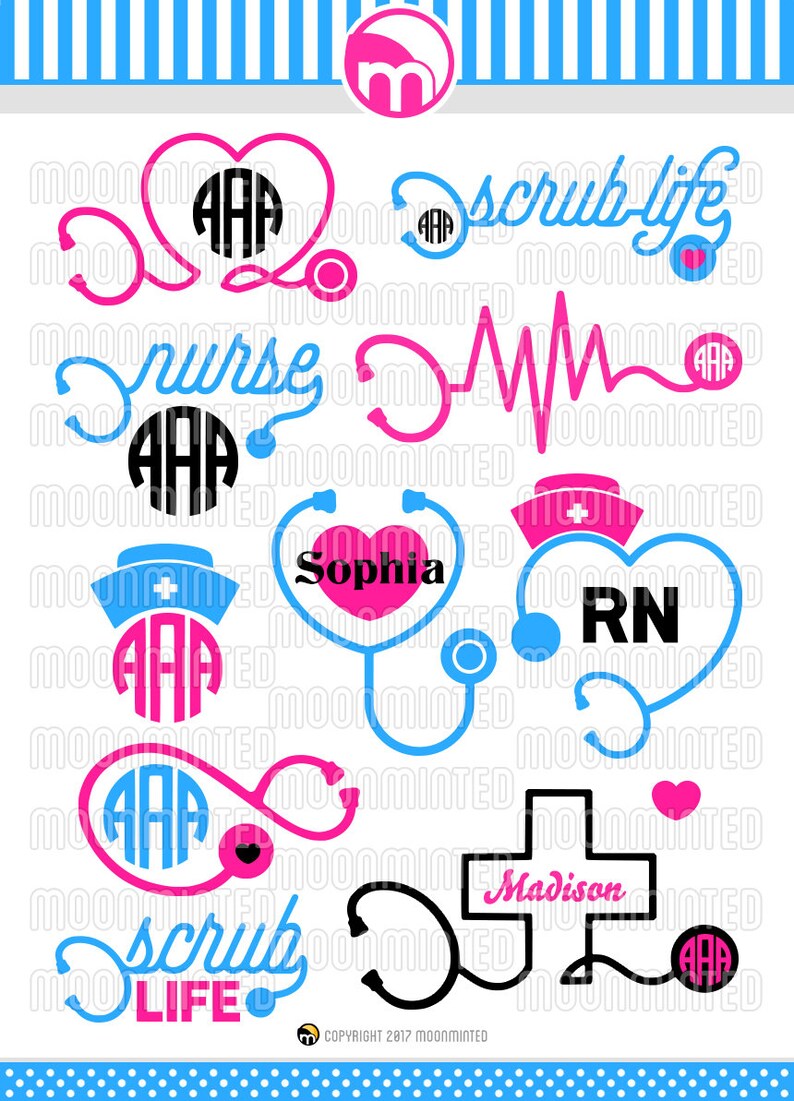 Nurse Stethoscope SVG Cut Files Monogram Frames for Vinyl - Etsy