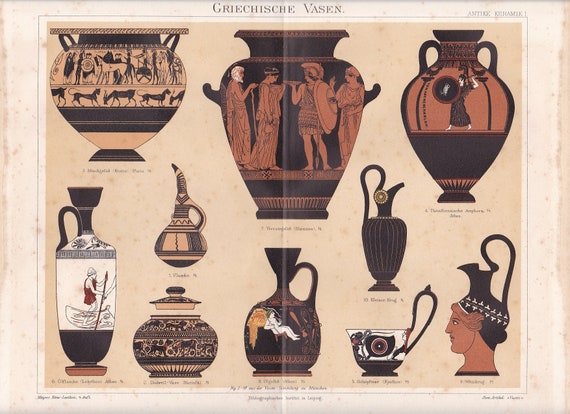 Lithography greek Vases. | Etsy
