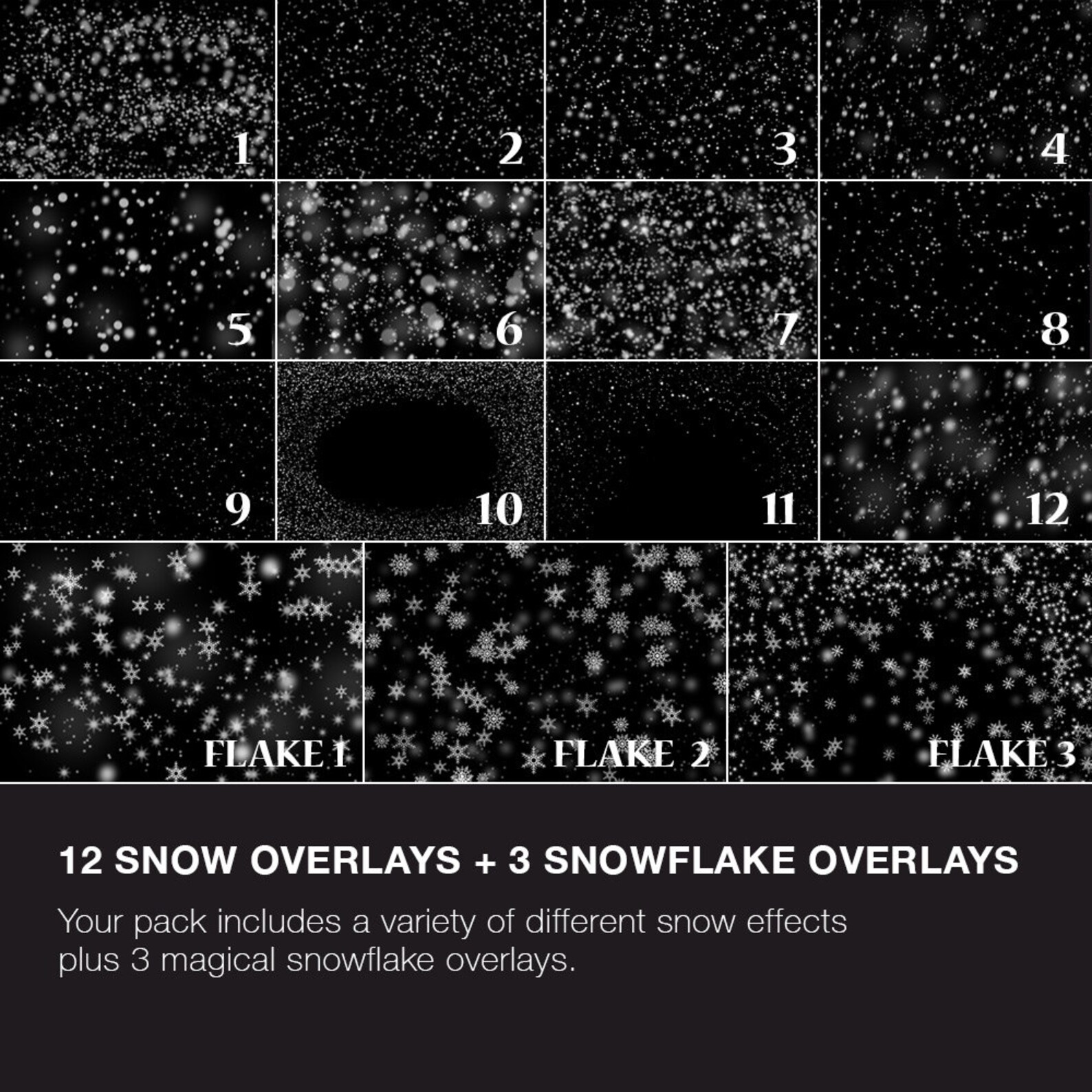 15 Snow Overlays | Instant Download | Includes 3 Snowflake Overlays ...