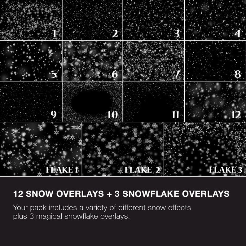 15 Snow Overlays | Instant Download | Includes 3 Snowflake Overlays ...