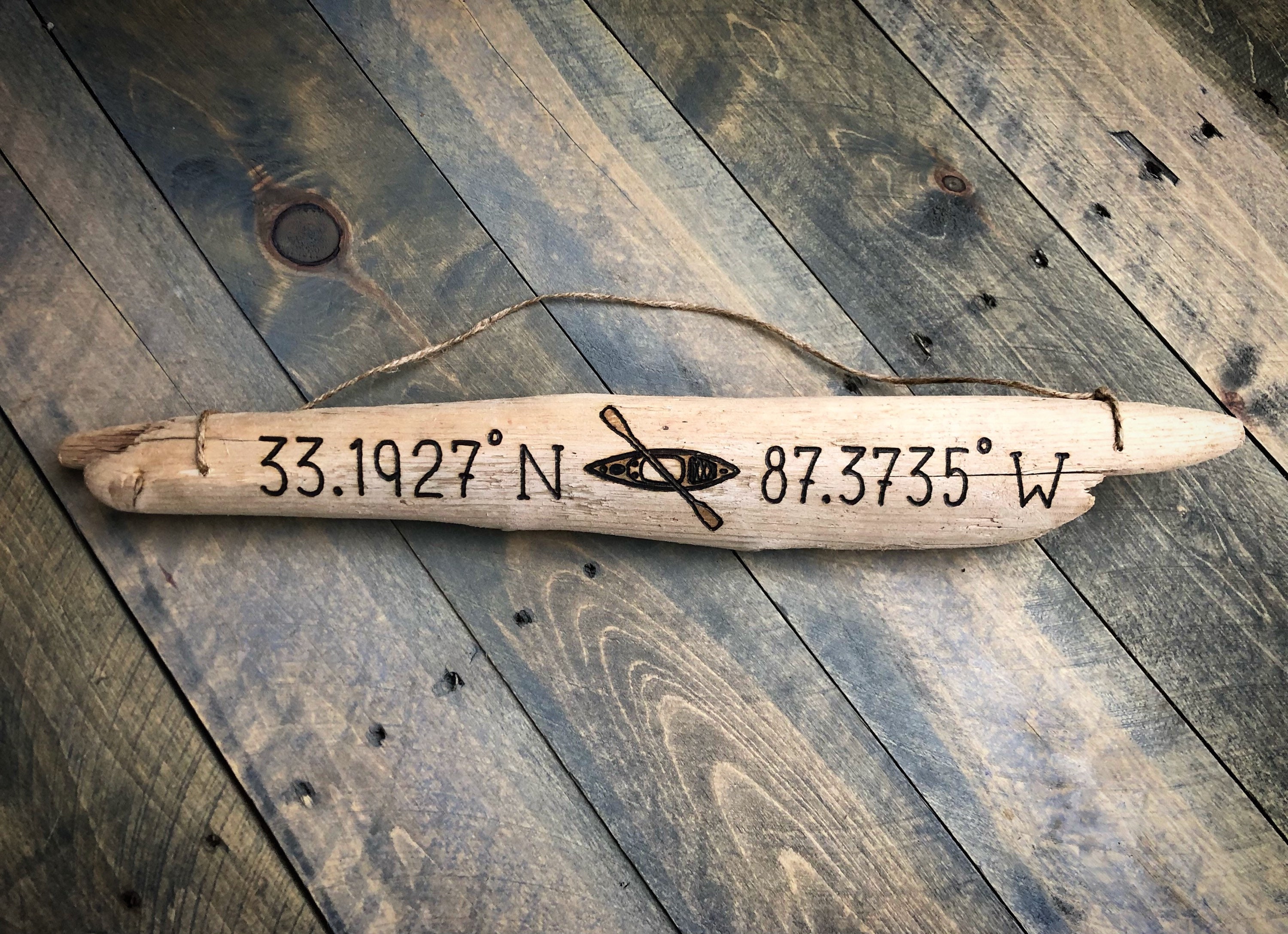 Outdoorsy Coordinates Sign | Driftwood Camping Rustic River Cabin Wall ...