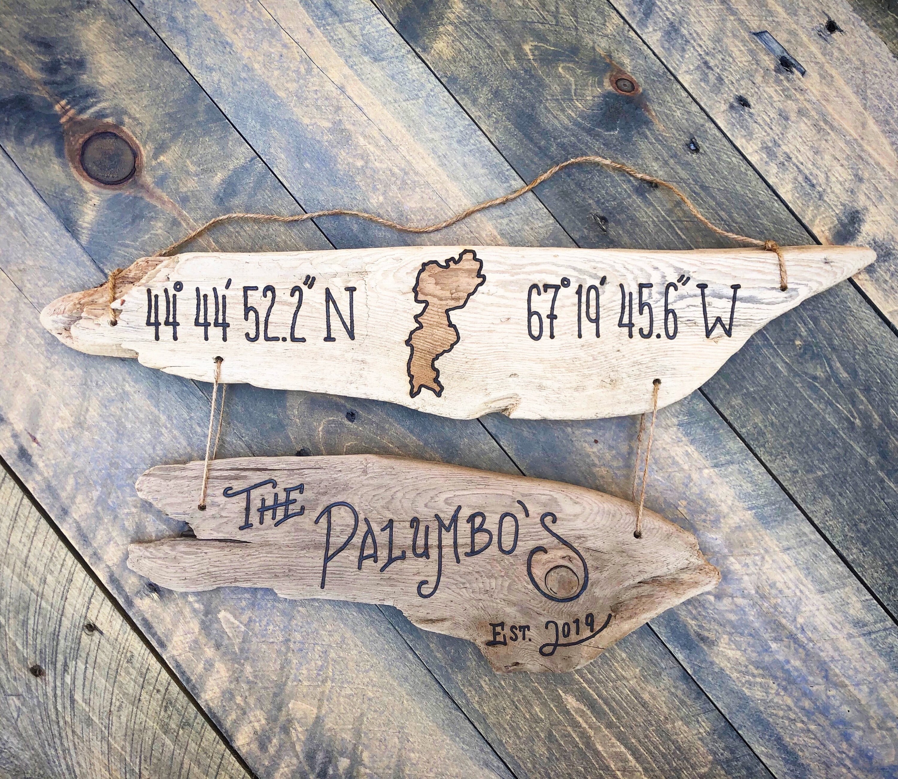 Two Tier Custom Driftwood Coordinate Sign: Personalized State and ...