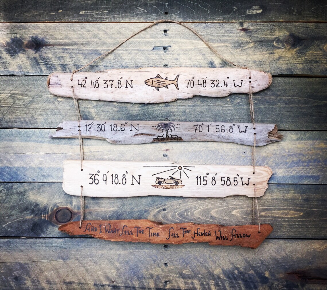 Custom GPS Coordinates our Story Driftwood Collage - Etsy