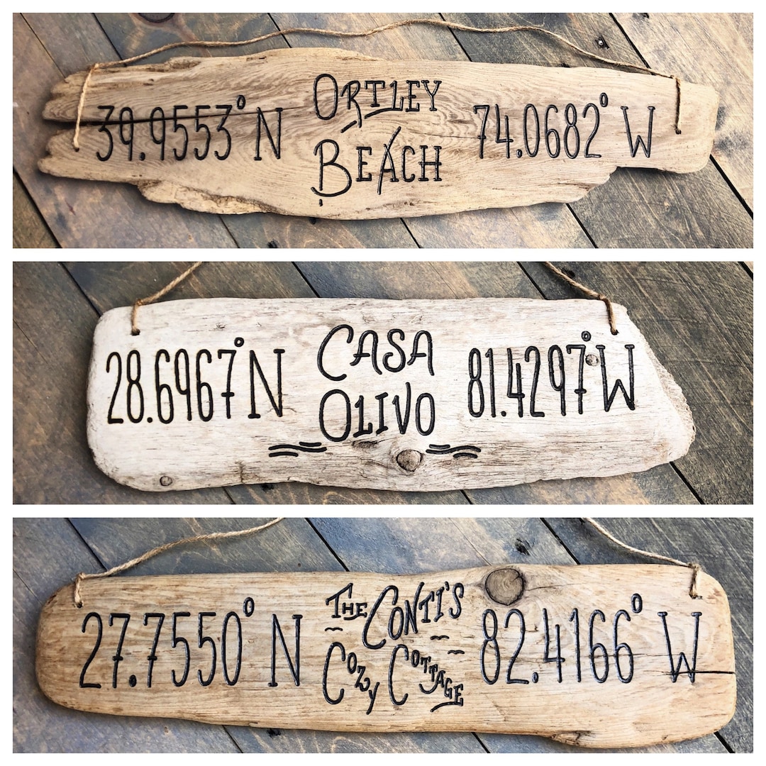 Personalized Driftwood Coordinate Sign, Custom Christmas Gift Longitude ...
