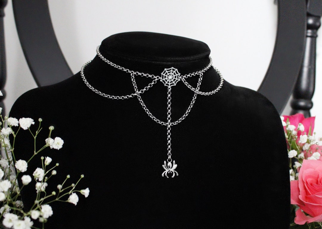 Limited Halloween Webs Hanging Spider Steel Chain Choker Necklace - Etsy