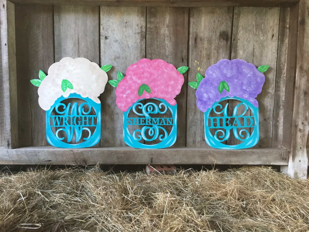 Mason Jar With Flowers and Personalized Name Monogram - Etsy