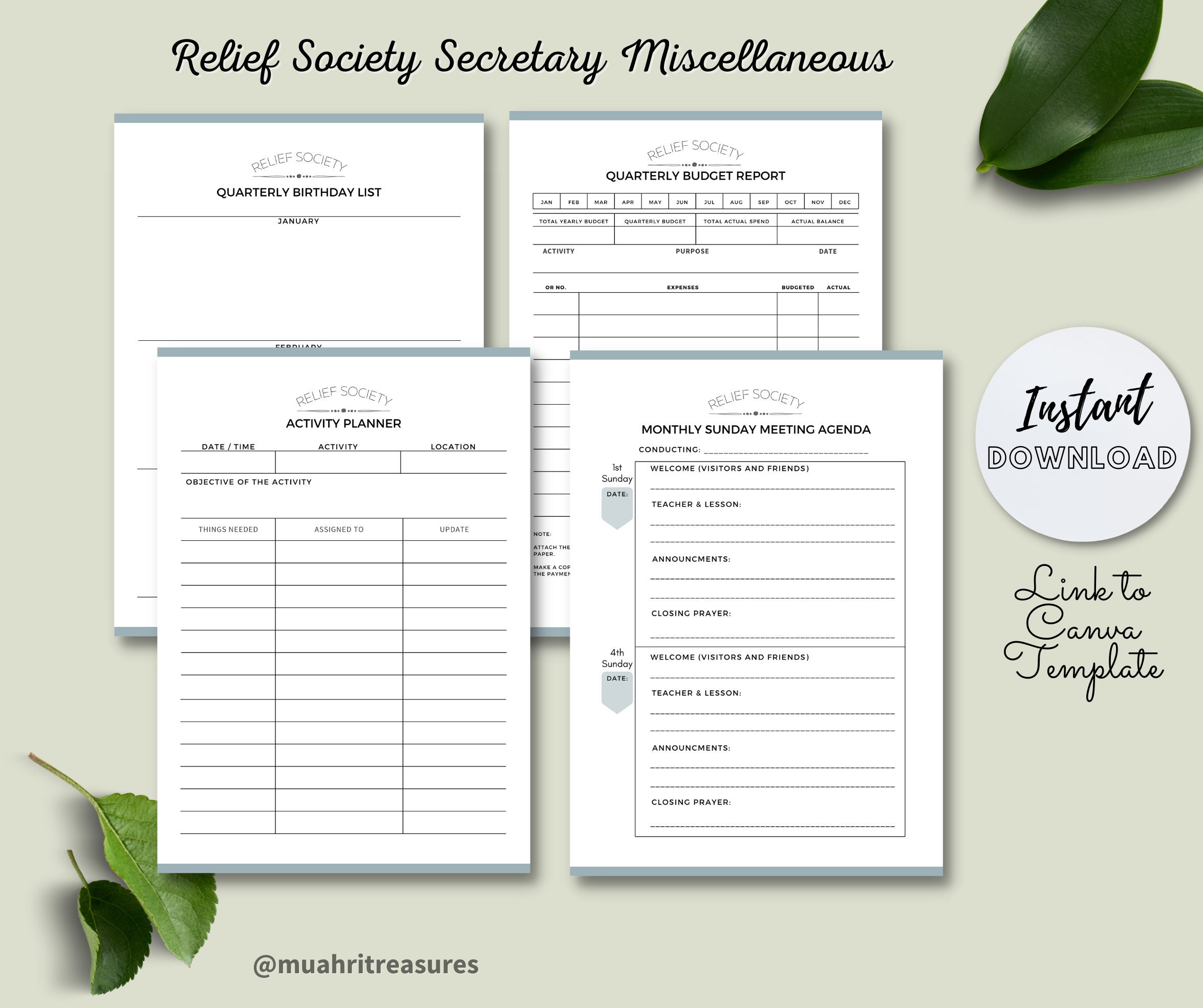 Relief Society Secretary Miscellaneous / Quarterly Budget Report ...