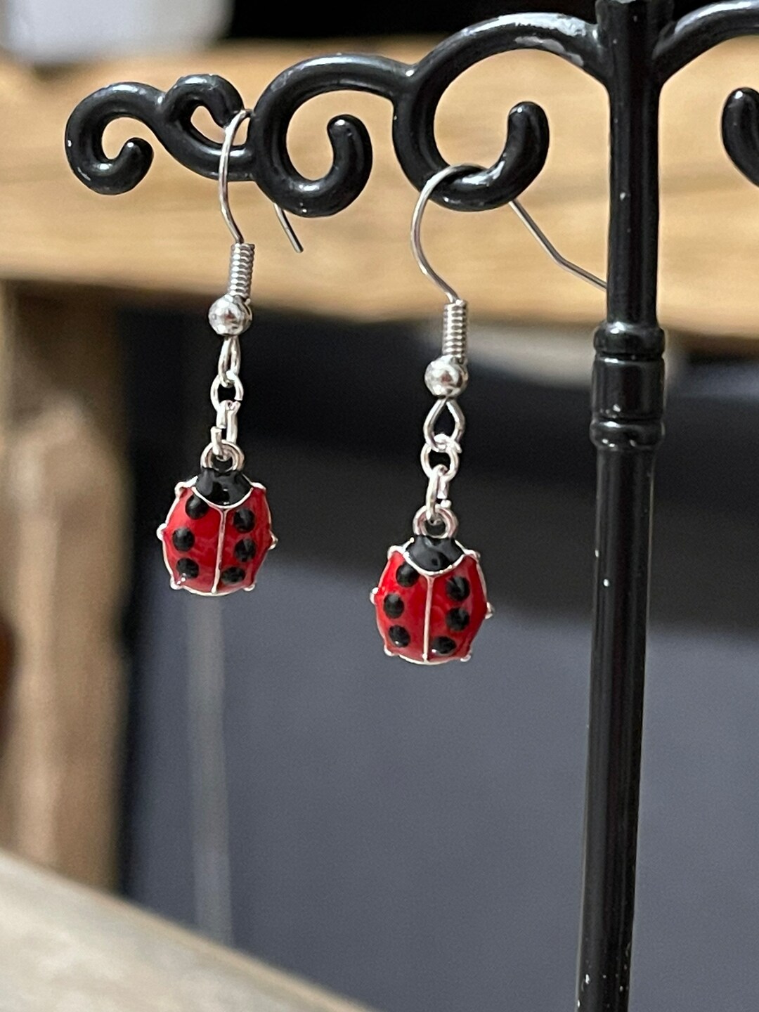 Dangling Earrings in Metal Small Ladybug Red Black Ladybug - Etsy