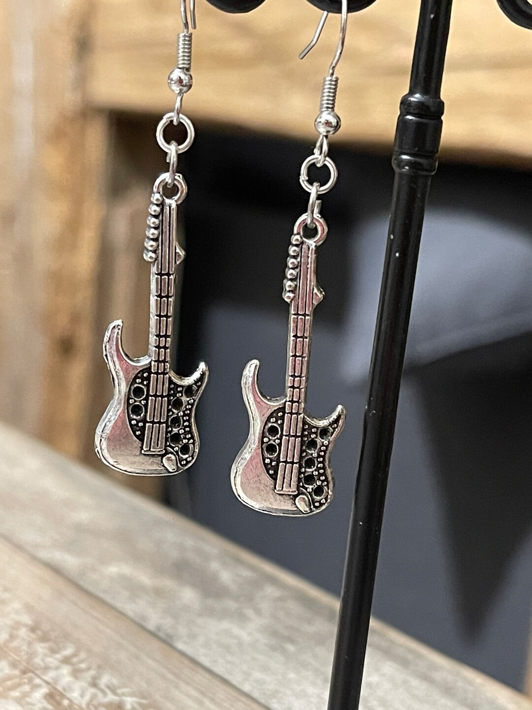 Silver Metal Electric Guitar Rock Music Dangle Earrings - Etsy
